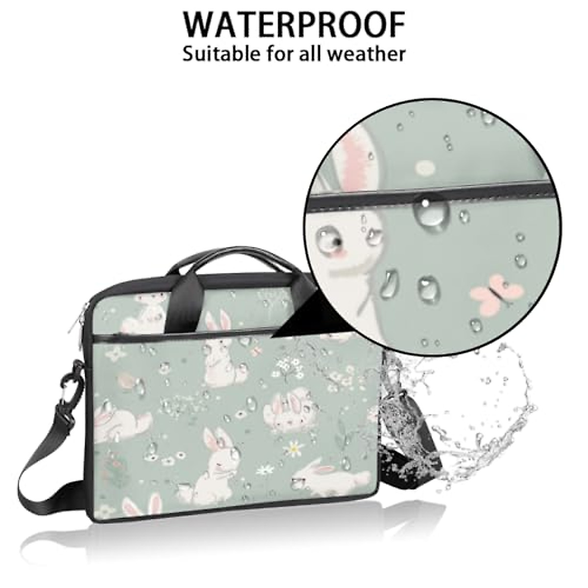 Adorable Bunny Laptop Computer Bag Waterproof Shoulder Messenger Bag 13-15 inch Durable Laptop Tote Bag with Shoulder Strap Handle Lightweight Crossbody Briefcase