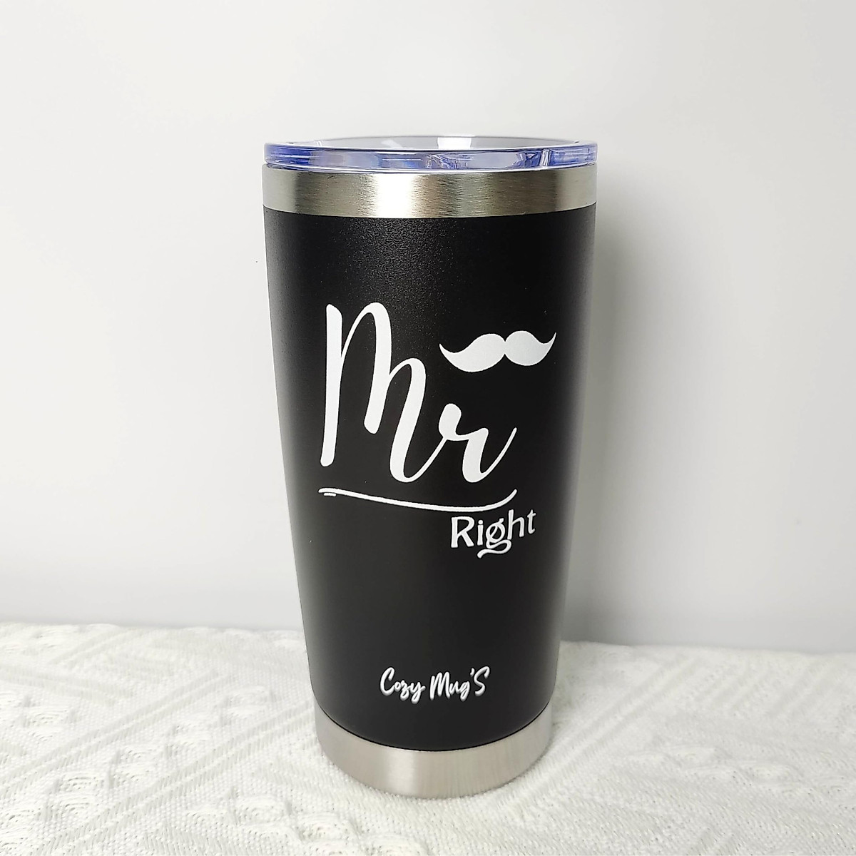 Coffee Tumbler Set 20OzDoubleWall, Travel Insulated Coffee/Tea Thermos, Long-Lasting Hot/Cold Beverages, Couple Gift for anniversary, valentine, birthday surprise- B&W