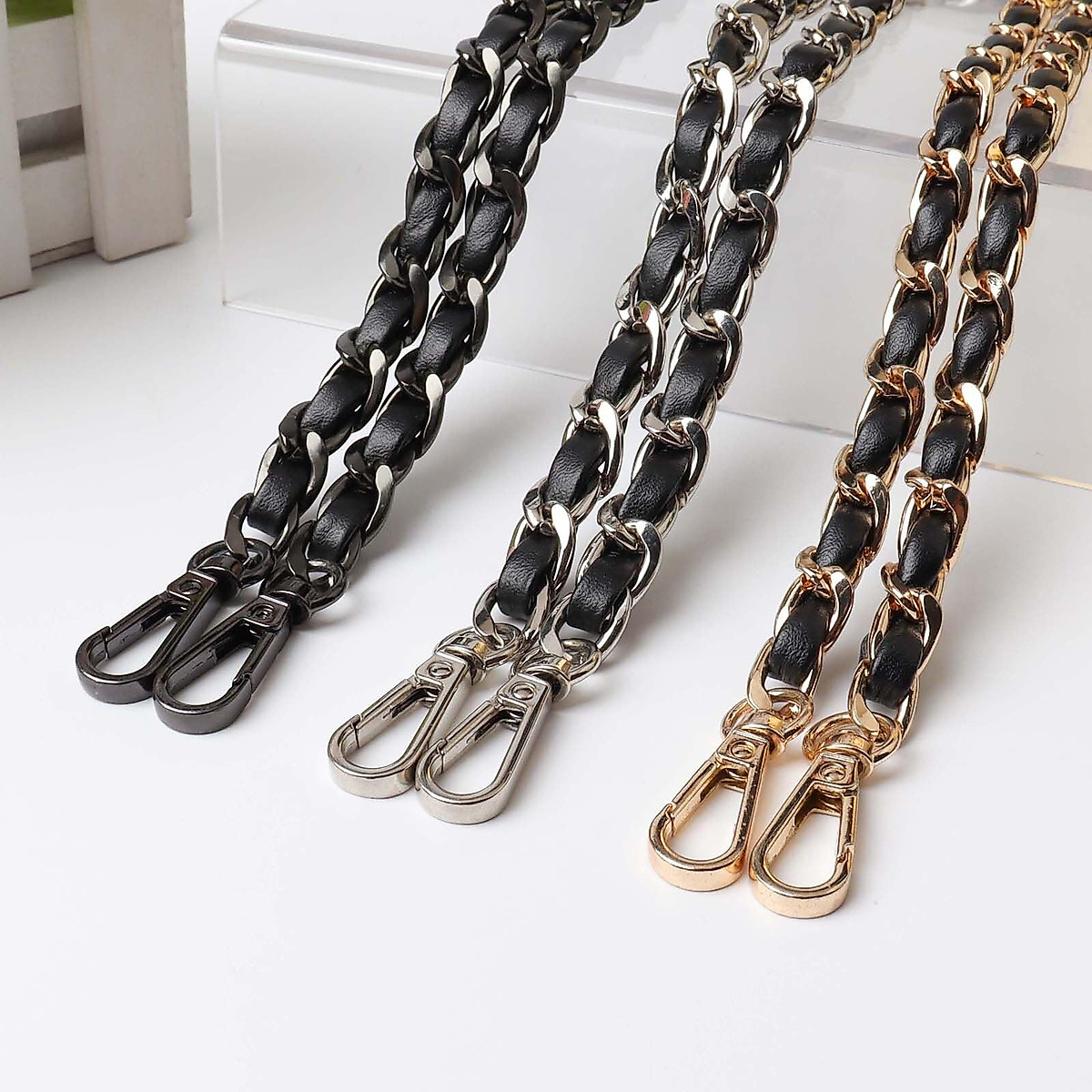 BEAULEGAN Purse Chain Strap - Microfiber Leather - Replacement for Crossbody Shoulder Bag - 51 Inch Long, Black/Gold