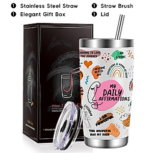 LEADO 20 oz Tumbler, Positive Affirmation Gifts for Women - Daily Affirmations, Mindfulness Gifts, Motivational, Encouragement, Mental Health Gifts - Christmas, Inspirational Gifts for Women