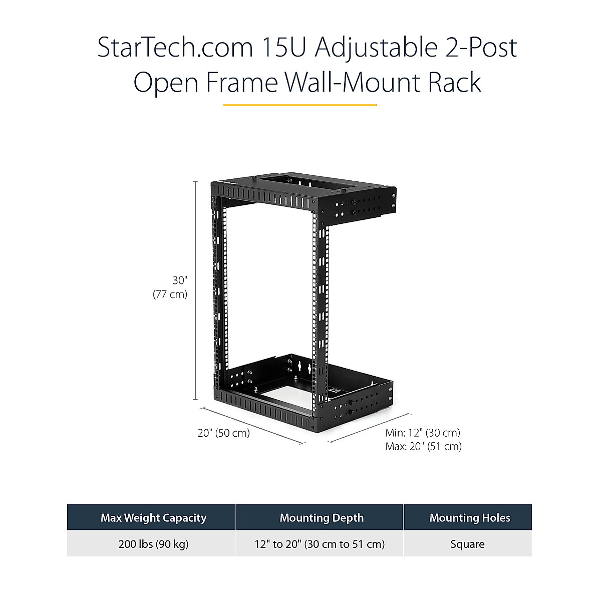 StarTech.com 2-Post 15U Heavy-Duty Wall Mount Network Rack, 19" Open Frame Server Rack with Adjustable Depth, Wall Mount Data Rack for IT / AV / Patch Panel / Computer Equipment (RK15WALLOA)