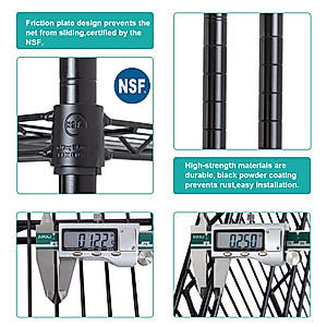 4-Tier Wire Shelving Unit Steel Large Metal Shelf Organizer Garage Storage Shelves Heavy Duty NSF Certified Height Adjustable Commercial Grade Metal Rack 4000 LBS Capacity 24”D x 48”W x 72”H,Black