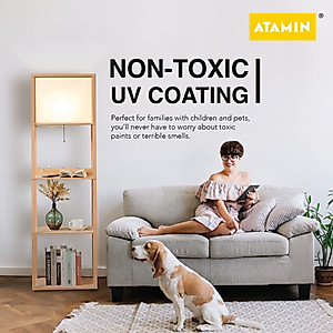 ATAMIN Avery Plus Charging Edition - 63" Floor Lamp with USB-C Charging Station, Shelf Lamp for Living Room and Bedroom, Standing Lamp with Shelves, USB, USB-C, and Power Outlet (Natural Wood)