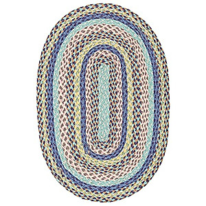 SAFAVIEH Cape Cod Collection Area Rug - 4' x 6' Oval, Blue & Green, Handmade Braided Jute, Ideal for High Traffic Areas in Living Room, Bedroom (CAP241M)