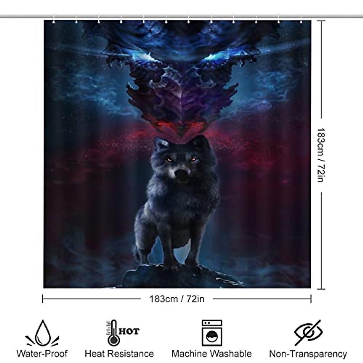 Kazynee Cool Dragon Wolf 4 Piece Shower Curtain Sets, Non-Slip Rugs, Toilet Lid Cover and Bath Mat, Durable and Waterproof, for Bathroom Decor Set One Size