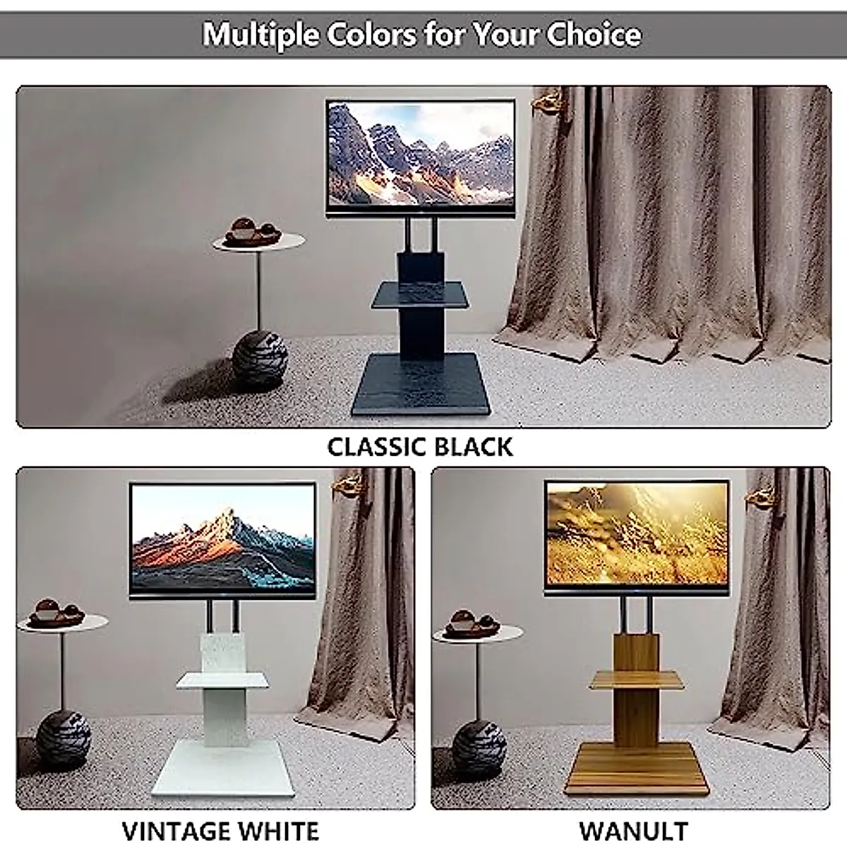 Usumairu TV Floor Stand TV Stand with Sturdy Wood Base,Angle and Height Adjustable Swivel TV Mount Stand with Media Shelf for 32-70 Inch Flat Screen TV for Bedroom Living Room (Black)