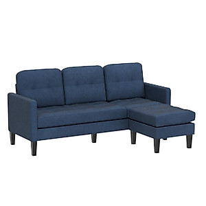 Grepatio Convertible Sectional Sofa Couch, L-Shaped Couch with Modern Linen Fabric for Small Space (Blue)