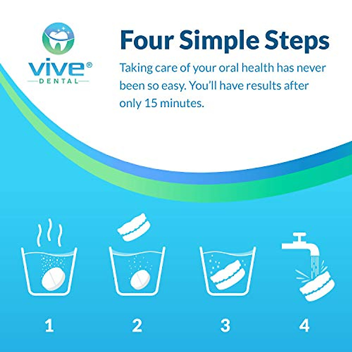 Vive Dental Retainer & Denture Tabs - Cleaner Tablets - for Mouthguard, Night Guard, Removable Partial or Full False Teeth - Overnight, Antibacterial Cleanse - Cleaning Removes Stains, Plaque, Odor
