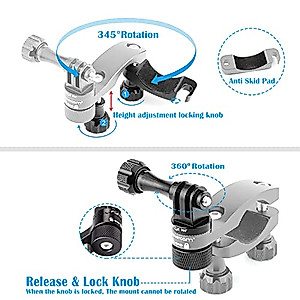 Bike Handlebar Mount for GoPro (360° Rotation and Lock Any Direction) 0.6-1.3inch All Aluminum Bike/Motorcycle Handlebars Seat Post Ski Pole Mount for Gopro Hero 11/10/9/8/7/6/5/4/ Action Camera