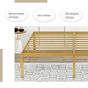alazyhome 18 Inch Metal Twin Size Bed Frame Heavy Duty Platform Noise Free Steel Slat Support Easy Assembly Noise Free No Box Spring Required Gold