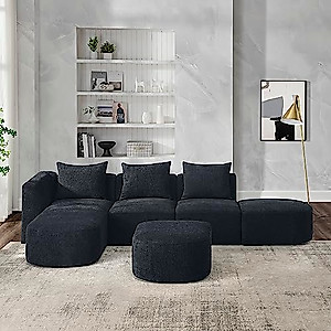Free Combination Upholstered Reversible Modular Sectional Sofa,Rearrangeable L-Shaped Corner Cloud Deep Sofá with Left Side Chaise,Ottoman and Waist Pillows for Living Room Office Furniture Set