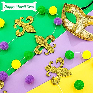 3 Pieces Mardi Gras Garland Wool Felt Ball Pom Pom Garland Ornaments Gold Purple Green Felt Ball Banner Hanging Decorations for Mardi Gras, Wedding, Party Supplies, Home Decor
