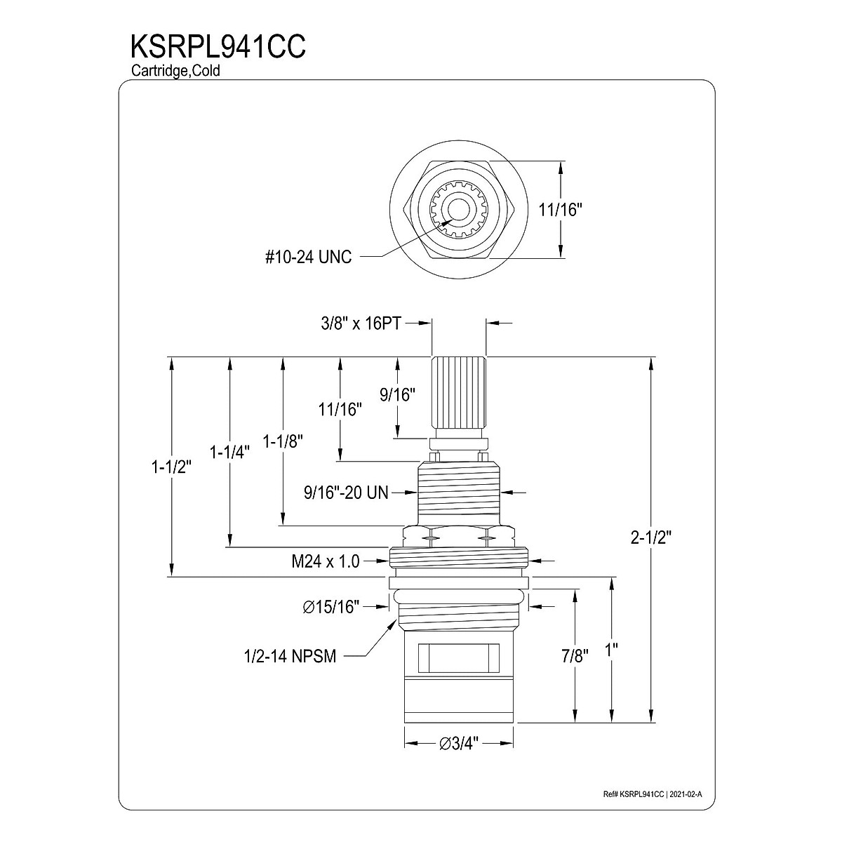 Kingston Brass KSRPL941CC Cold Cartridge, Polished Chrome