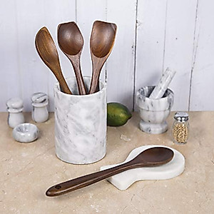 Creative Home Natural Marble Tool Crock Utensil Holder Organizer Wine Cooler, 5" Diam. x 7" H, Off-White (color may vary)