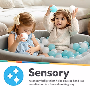 Nuby Velvet Ball Pit - 200 Balls Included - Soft Play Foam Ball Pits for Baby and Toddlers with 200 Colored Balls, Ball Pit Playpen, Indoor Play Gym, Outdoor Play Ball Pit for Babies, Aqua & Gray