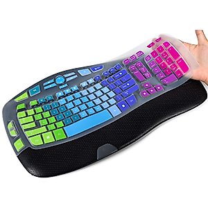 Colorful Keyboard Cover Compatible with Logitech K350 MK550 MK570 Wireless Wave Keyboard, Logitech K350 MK550 MK570 Full Keyboard Protector Skin -Rainbow