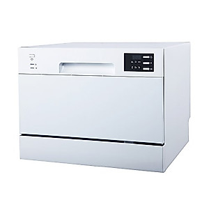 SPT SD-2225DW Compact Countertop Dishwasher/Delay Start-Energy Star Portable Dishwasher with Stainless Steel Interior and 6 Place Settings Rack Silverware Basket/Apartment Office Home Kitchen, White