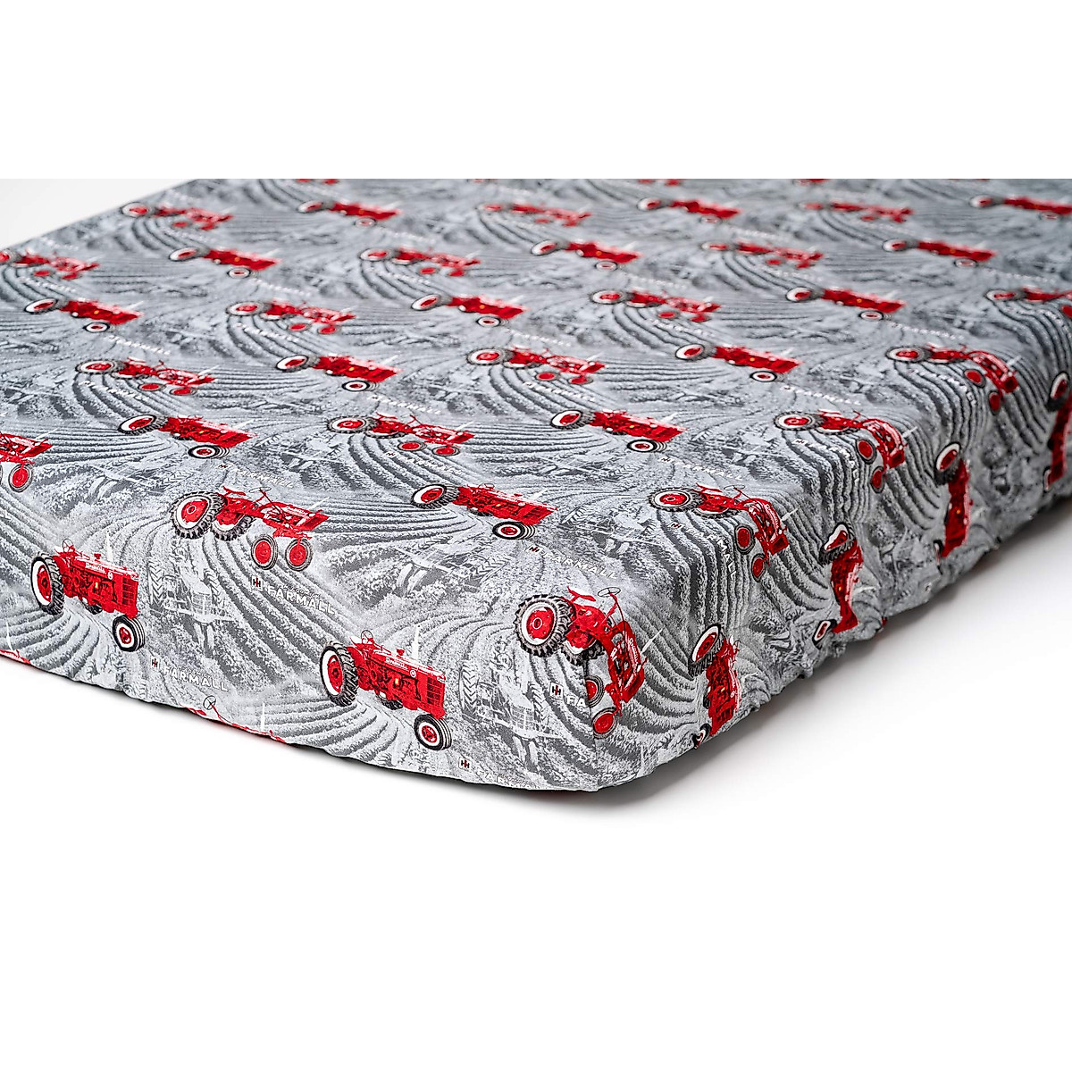 J&D Productions, Inc. Farmall IH Tractor Crib Sheet, Gray with Red Tractors