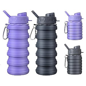 ＲＵＥＩＵＲＩ Collapsible Water Bottle, Foldable Cup,500Ml Collapsible Sport Water Bottle Bpa Reusable Travel Water Bottles For Hiking Biking Running Outdoor Gym (Gray(B)+Purple(B))