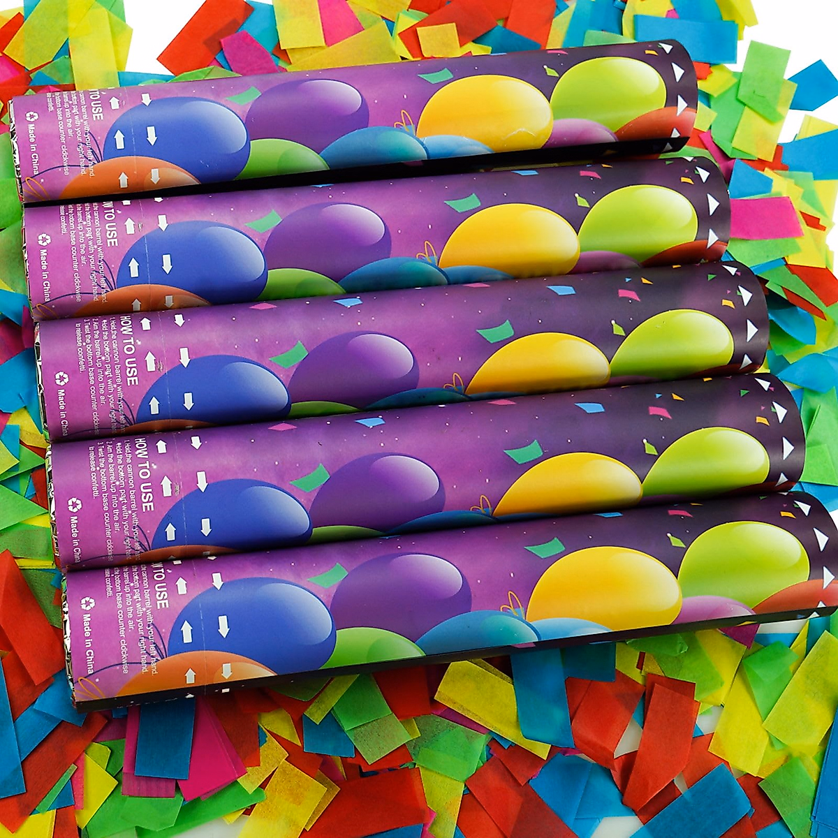 Biodegradable Confetti Cannon Party Poppers - 6 Pack Confetti Shooter for Birthday Graduation Wedding New Year’s Eve Celebration, Multicolor Large Confetti Cannon