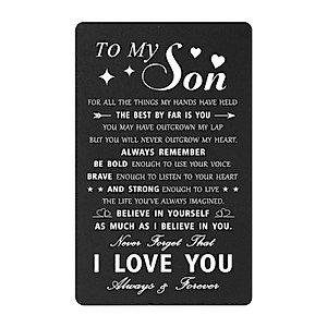 Mataly Son Gifts from Mom - To My Son I Love You Inspirational Engraved Wallet Card, Birthday Graduation Christmas Presents