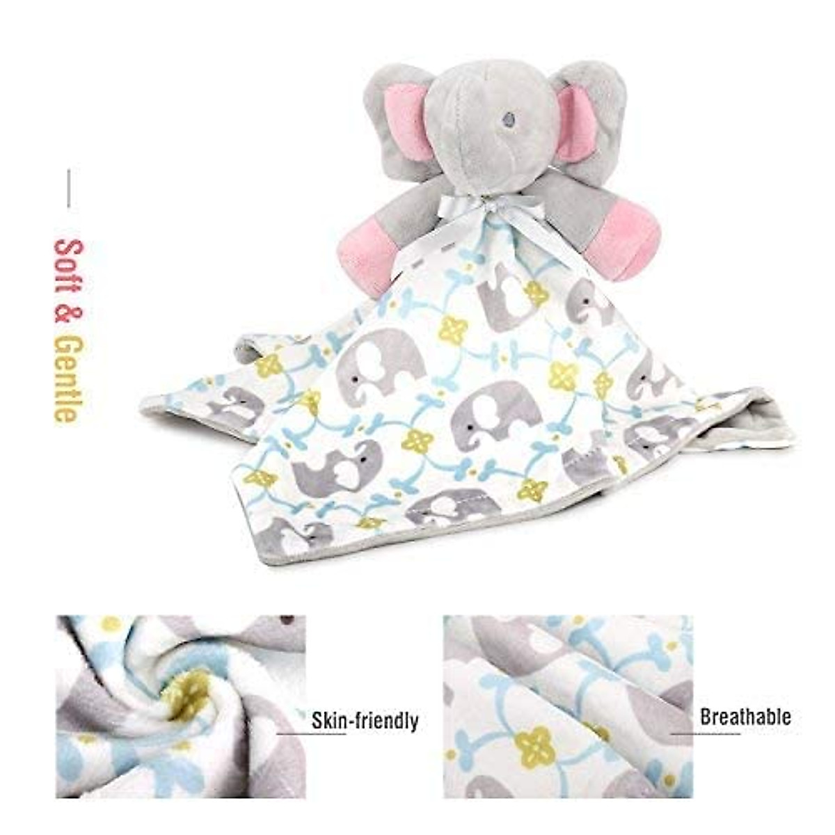 Zooawa Elephant Loveys for Babies Unisex for 1 2 3 4 5 6 Months Security Blanket Soft Stuffed Animal Elephant Baby Stuff Lovie Snuggle Blanket, Soothing Plush Toys Baby Gift for Newborn, Colours