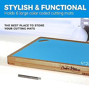 Dark Easy-to-Clean Bamboo Wood Cutting Board Set with 6 Color-Coded Flexible Cutting Mats with Food Icons - Chopping Board Set…