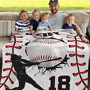 Pinkfulum Personalized Baseball Blankets with Name Numbers, Custom Baseball Team Game Throw Flannel Blankets Stuff Gifts for Boys Sports Lover Fans Kids Adult