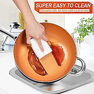 Michelangelo 5 Quart Nonstick Wok Set with Lid, Deep Frying Basket, and Roasting Steaming Rack, Aluminum, Includes All Stovetops Compatible, Non Stick