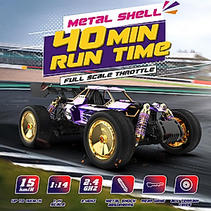 DEERC RC Car W/Metal Shell, Remote Control Monster Truck Proportional Throttle for 40 Min Play, All-Terrain 2.4GHz RTR Buggy for Boys Girls Beginners