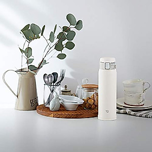 Zojirushi SM-SF48-WM Water Bottle, Direct Drinking, One-Touch Opening, Stainless Steel Mug, 16.9 fl oz (480 ml), Pale White