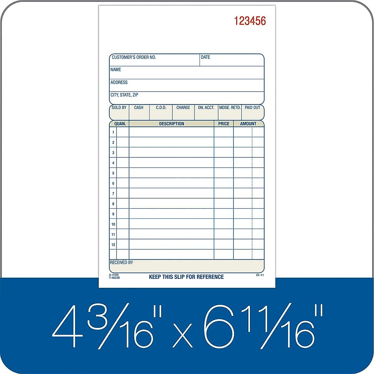 Adams Sales Order Book, 3-Part, Carbonless, 4-3/16" X 7-3/16" Inch, 50 Sets, White, Canary and Pink (TC4705)