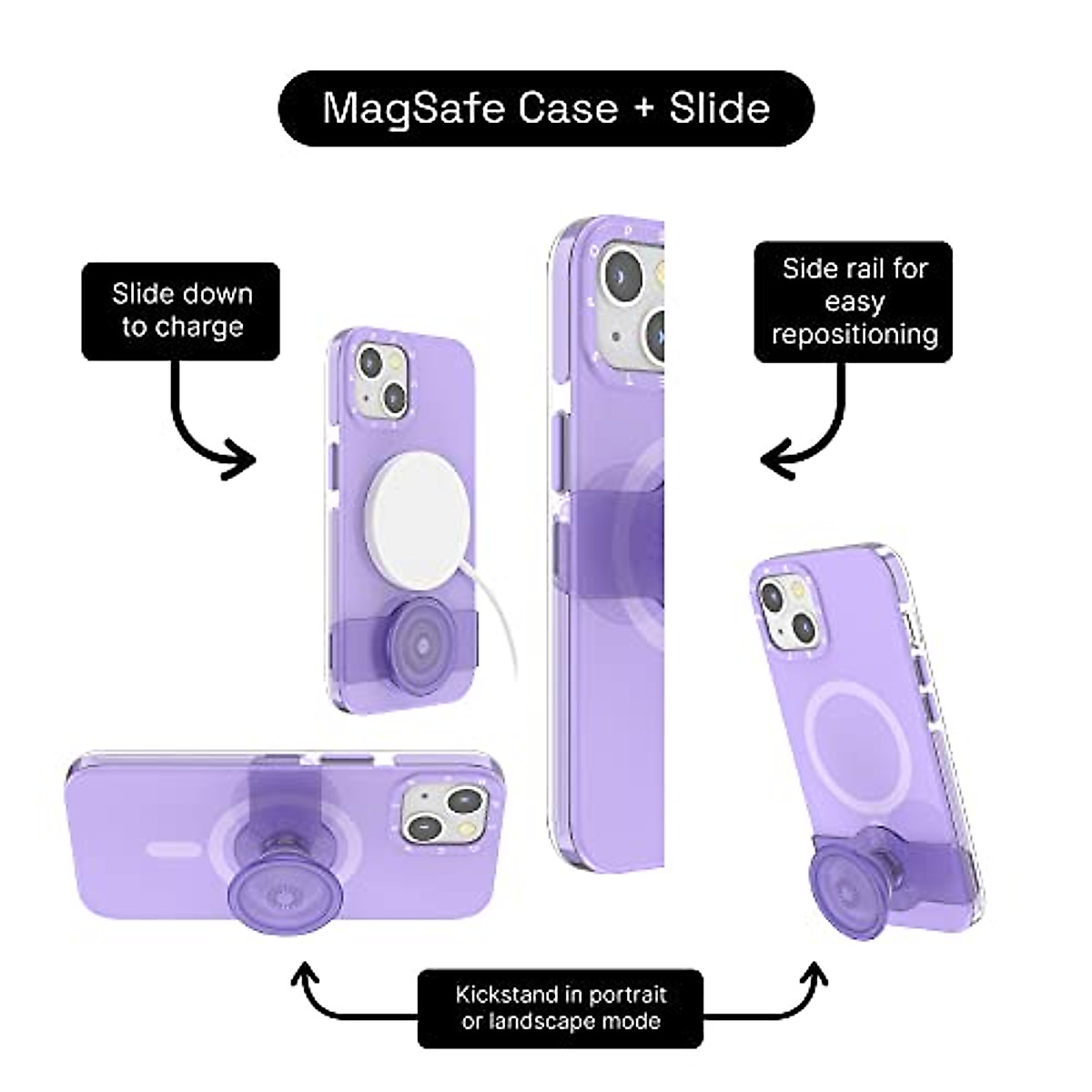PopSockets: iPhone 13 Case with Phone Grip and Slide Compatible with MagSafe, Phone Case for iPhone 13, Wireless Charging Compatible- Violet