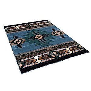 Handcraft Rugs - Navy Blue, Brown and Green, Modern Contemporary Southwestern, Native American Style Area Rug (Approximately 8 by 10)