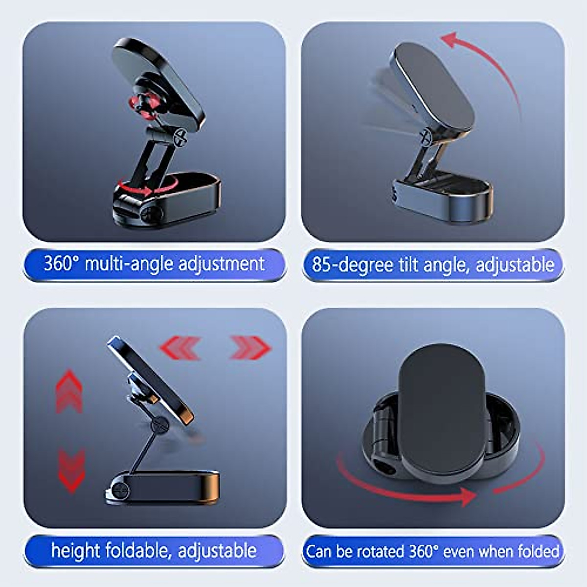 NHHC Magnetic Phone Holder for Car,Foldable Phone Mount 360°Rotation 6 Super Strong Magnets,Magnet for car Dashboard Phone Holder Magnetic Car Mount for iPhone and All Smartphone (Silver)