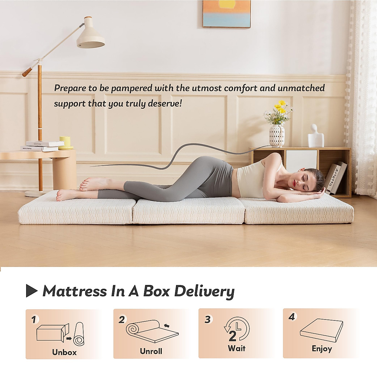 MLILY Folding Mattress, 4 inch King Tri-fold Memory Foam Mattress, Foldable Mattress with Storage Bag and Washable Cover, Travel and Guest Mat, 80"×76", White