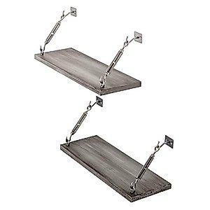 Under.Stated Floating Shelves Wall Mounted Wood Hanging Shelf Set for Bathroom Kitchen Living Room Bedroom Storage (Rustic Grey with Industrial Hardware Set of 2)