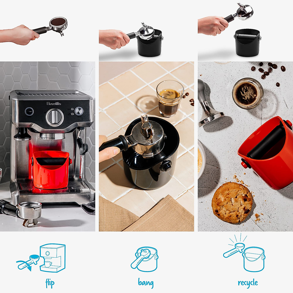 Dreamfarm Grindenstèin | Modern Espresso Knock Box | Sturdy & Compact Coffee Knock Box | Space-Saving Coffee Ground Bin with Durable Knock Bar | Easy-To-Clean Espresso Knock Boxes | Black