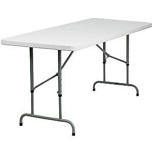 Flash Furniture Kathryn 6' Rectangular Adjustable Plastic Folding Event Table, Folding Portable Banquet Table for Indoor/Outdoor Events, White