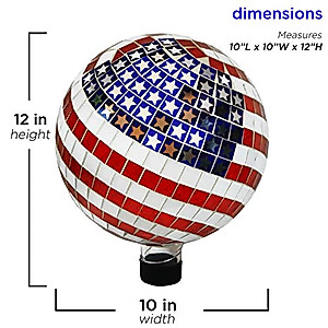 Alpine Corporation 12" Tall Indoor/Outdoor Mosaic American Flag Gazing Globe Yard Art Decor