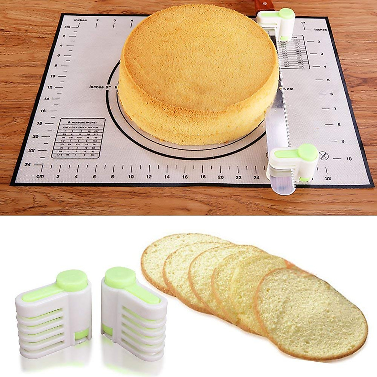 Hofumix Cake Cutter Slicer Leveler Cake Layer Cutter Adjustable Baking Kits 2-Wire Layer DIY Cake Knives Fixator Tools Bread Slice Cut Guide Stratification Auxiliary Kitchen Accessoires 3 Pack