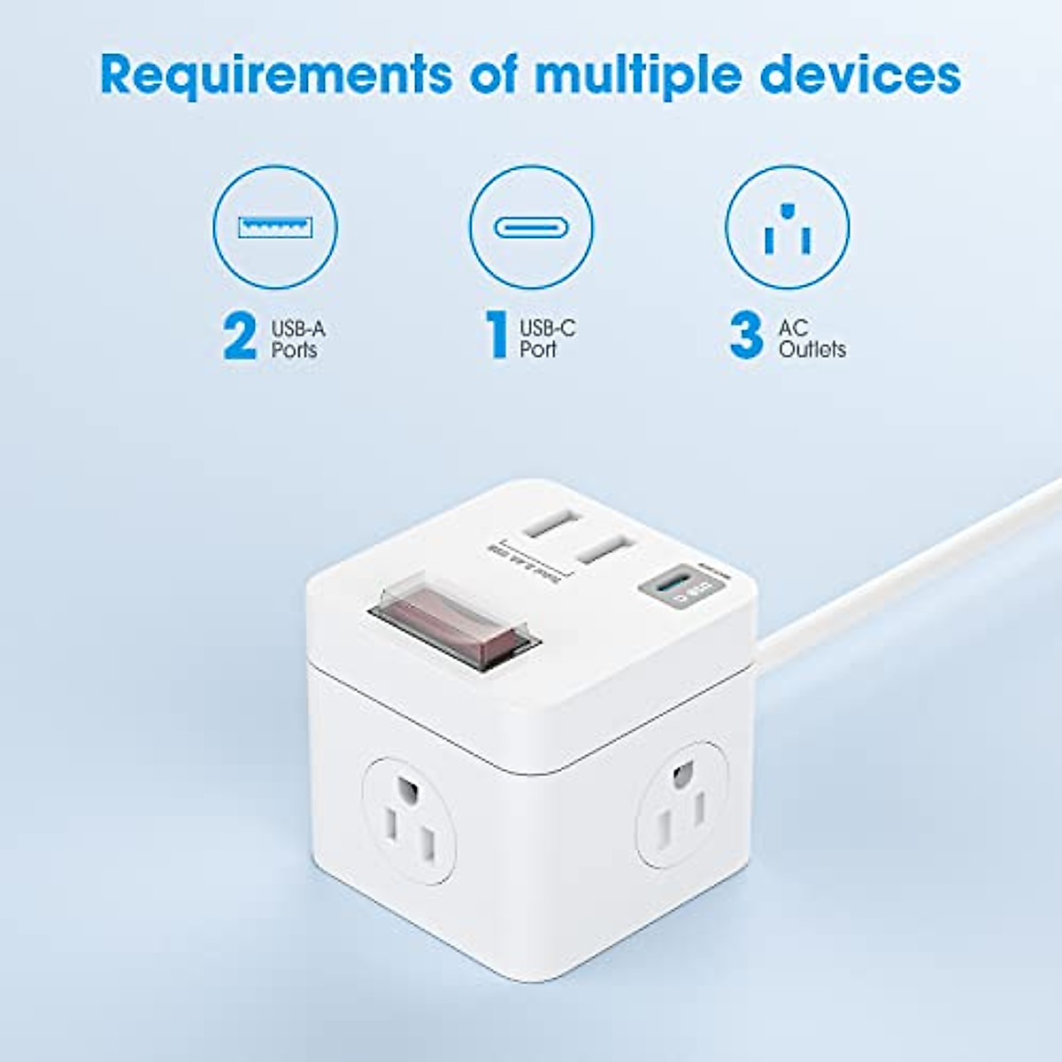 Compact Power Strip Cube with USB C for Travel & Outdoor