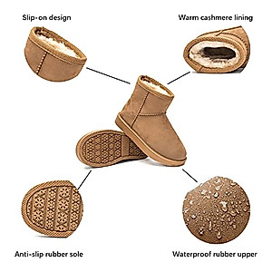 DKSUKO Kid 's Classic Waterproof Snow Boots Toddler Winter Boots(Chestnut Short Big Kid 1.5)