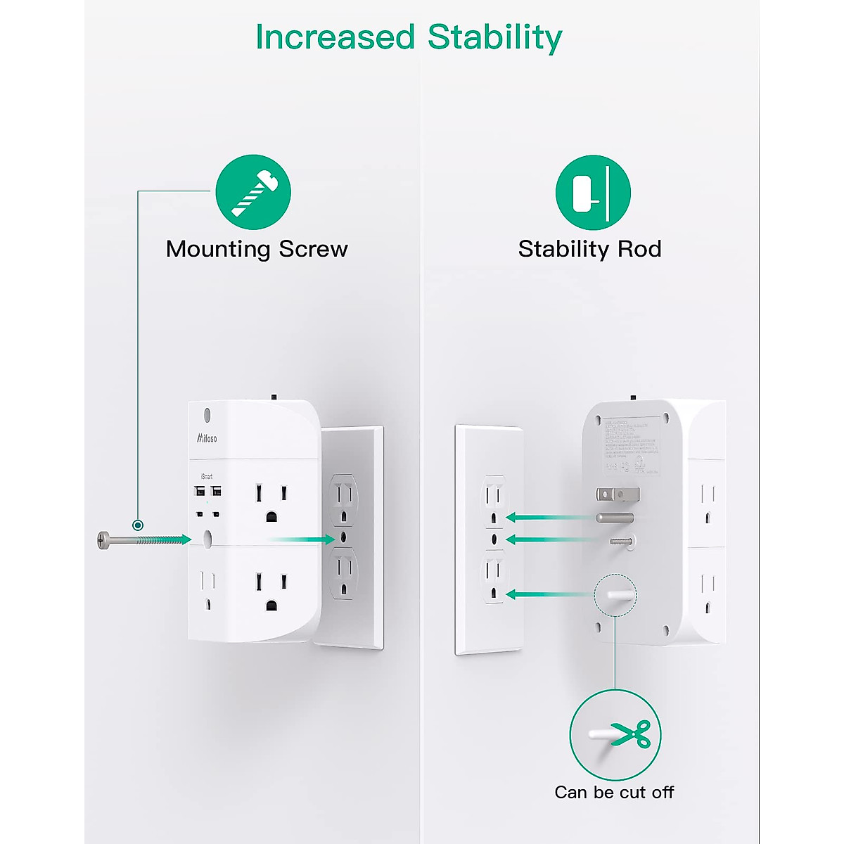 Outlet Extender with Night Light, 5-Outlet Surge Protector with 3 USB Charging Ports, 1800J Power Strip Multi Plug Outlets Wall Adapter Expander with Spaced Outlets for Home, School, Office