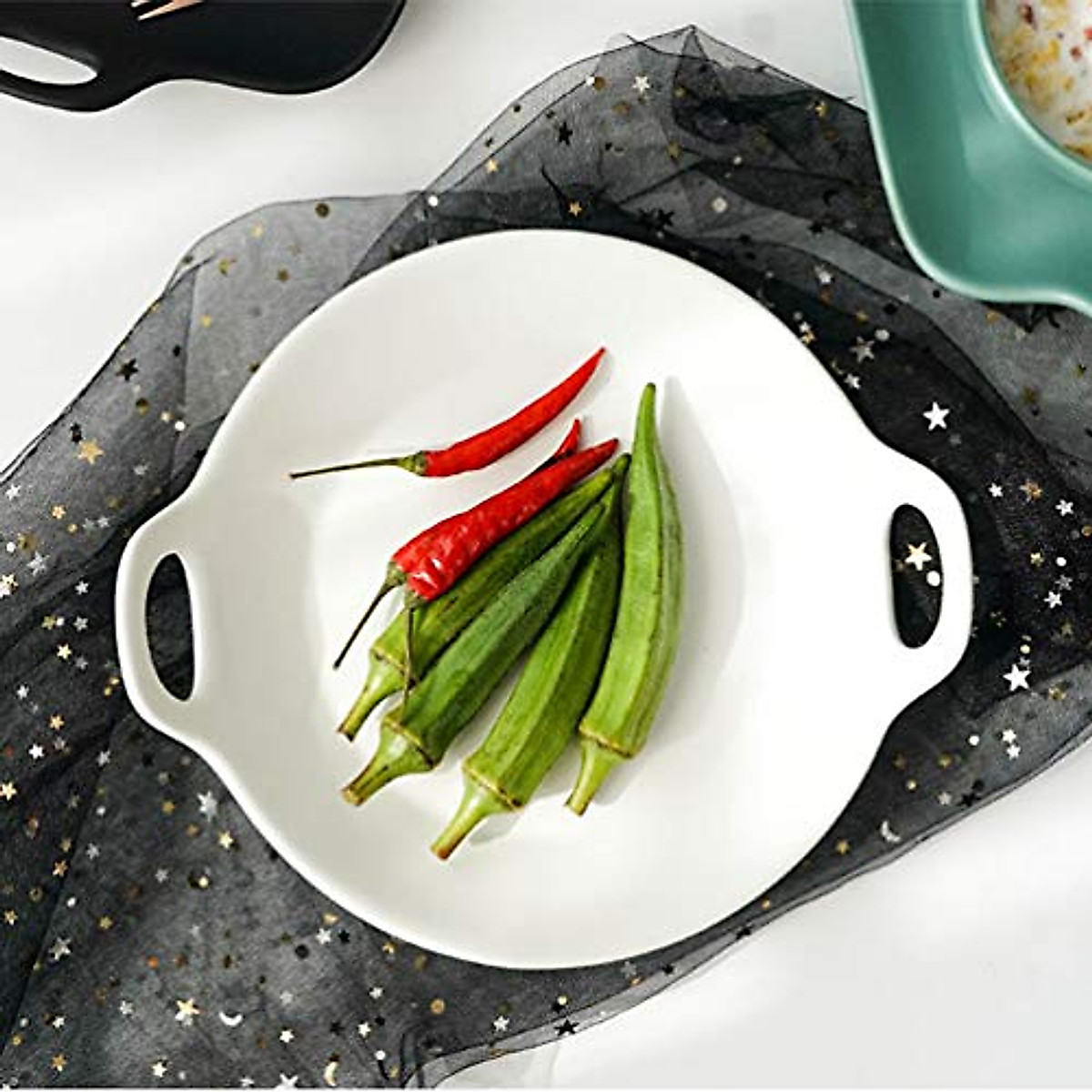 UPKOCH Porcelain Serving Tray Ceramic Dinner Plates 8 Inches with Double Handle Serving Platter Fruit Dessert Plate Cake Dish for Home Kitchen (White)