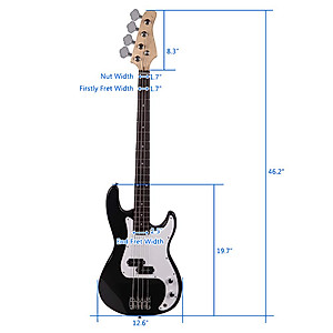 ATERI Full Size Electric Bass Guitar, Right Handed 4-String Electric Bass for Starter Beginner with AMP Wire and Accessories (Black)