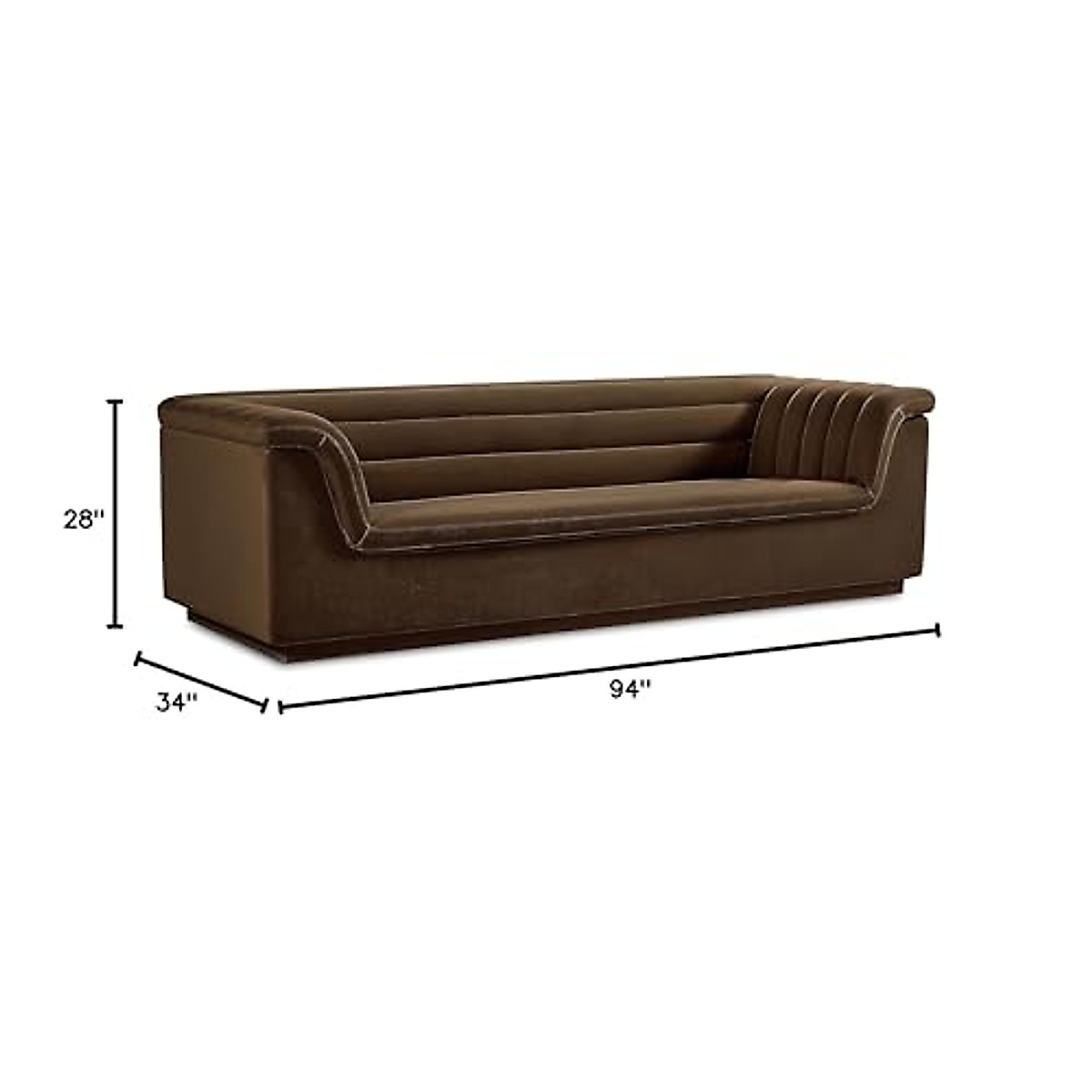Meridian Furniture 192Brown-S Cascade Collection Modern | Contemporary Velvet Upholstered Sofa with Soft Brown Velvet Fabric, Deep Channel Tufting, Curved Arms, 94" W x 34" D x 28" H, Brown