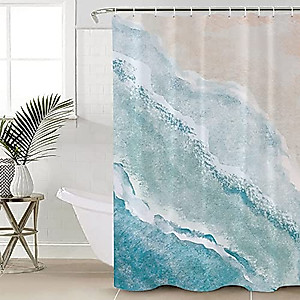 PakiInno Shower Curtain Sets 4 Piece Bathroom Decor Sets with Rugs, Ocean Beach Dreamy Gradient Minimalist Abstract Art Illustration Waterproof Shower Curtain Non-Slip Rug with Hooks for Tub-