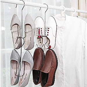 5 Pack Stainless Steel Shoes Hanger Drying Rack for Dehumidifying Hanging Leather Shoes,Double Hook Design Drying Shelf Storage Organizer,Closet Organizer Storage