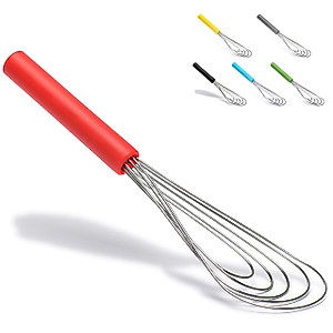 Flat Whisk Silicone Handle Non Slip 10" - 5 Wires Whisk with 10 Heads for Kitchen Cooking Color Red by Jell-Cell
